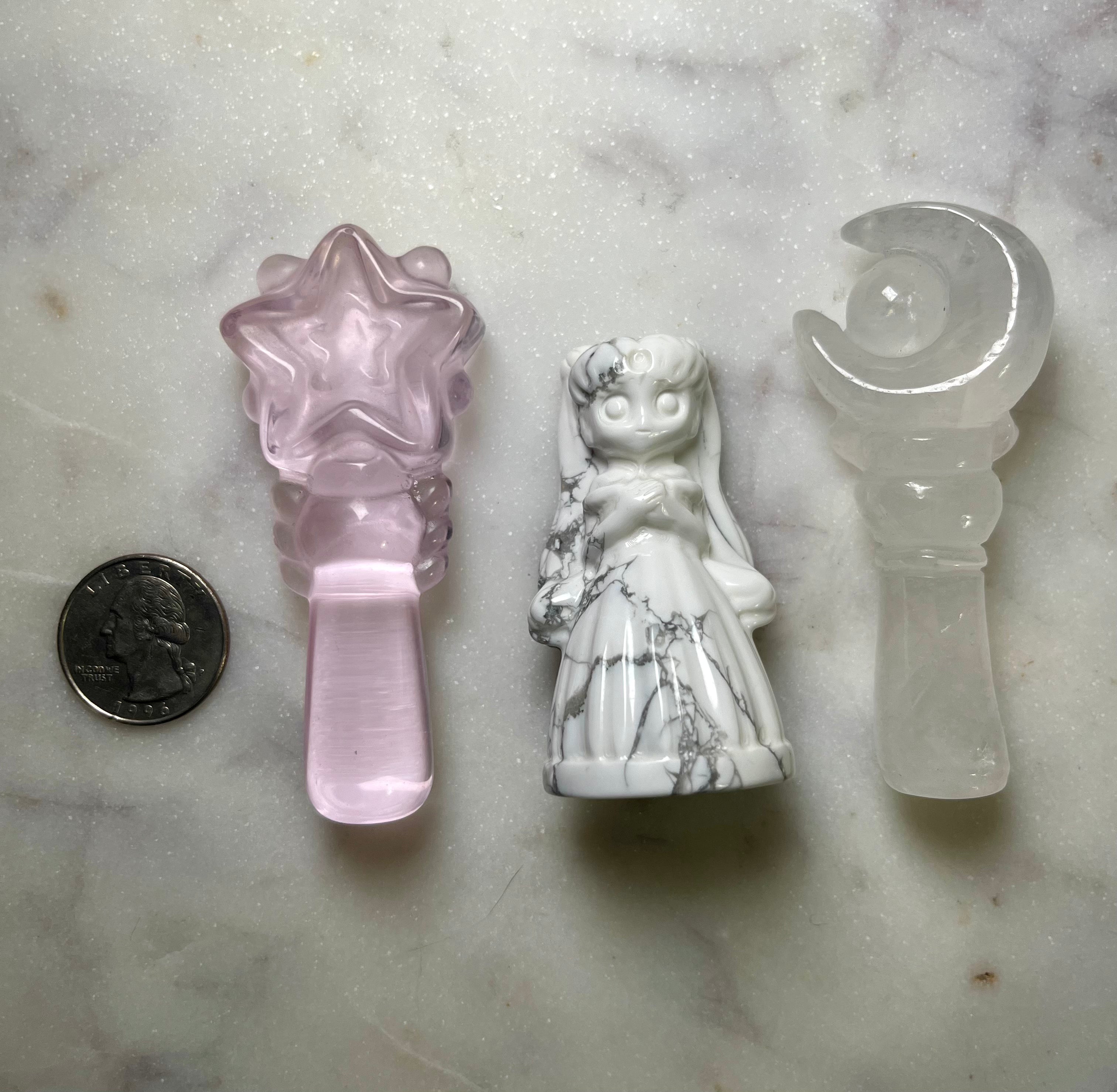 Celestial Charm Set: Howlite Sailor Moon, Rose Quartz Star Wand, White ...